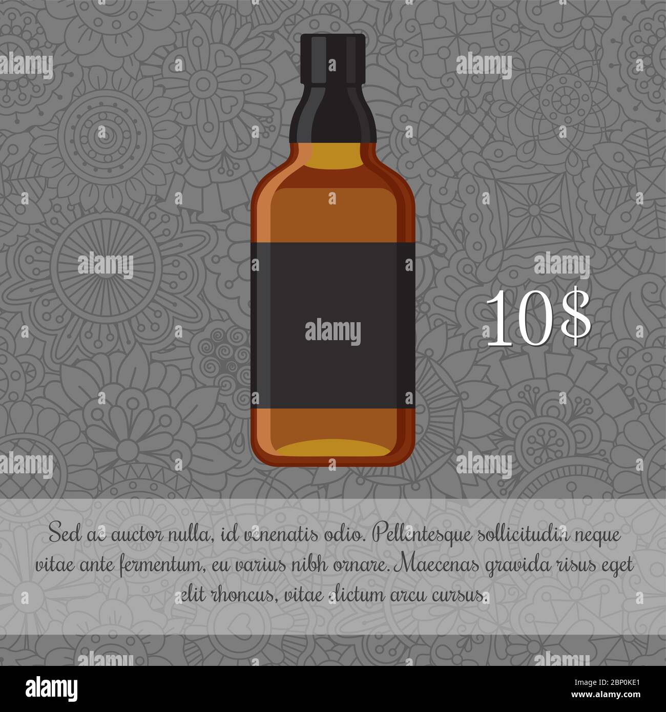 Whiskey alcoholic beverage card template with price and patterned ...