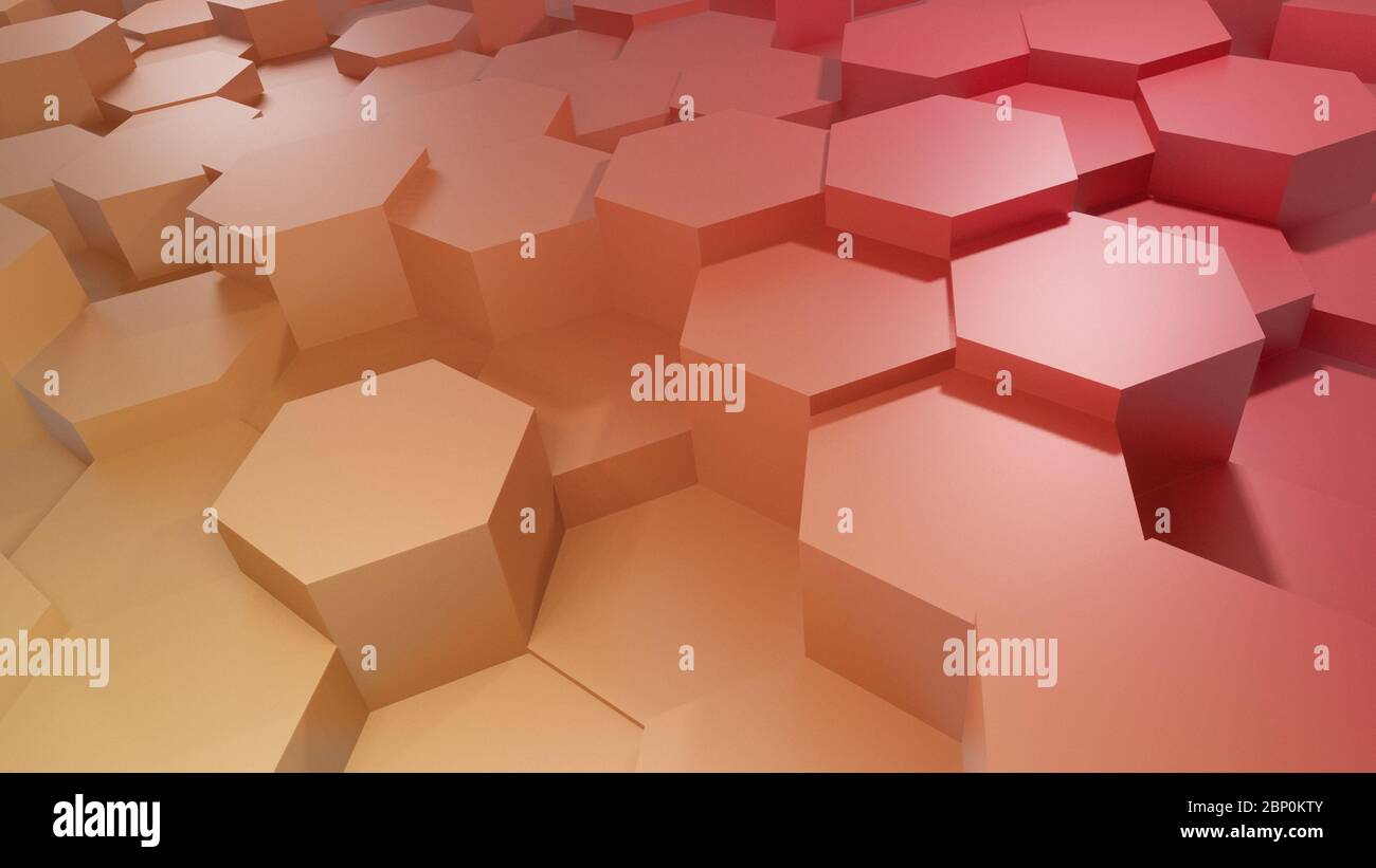 Abstract multicolored background, hexagons or honeycombs, 3D rendering with color gradient ...