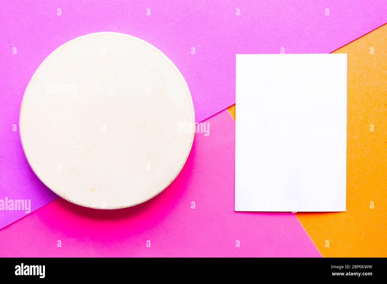 Round mockup template and white mockup blank on geometric color pastel ...
