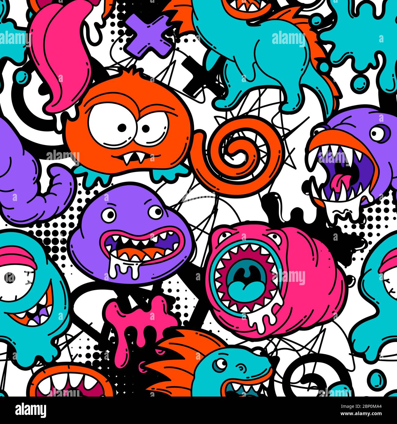 Seamless pattern with cartoon monsters Stock Vector Image & Art - Alamy