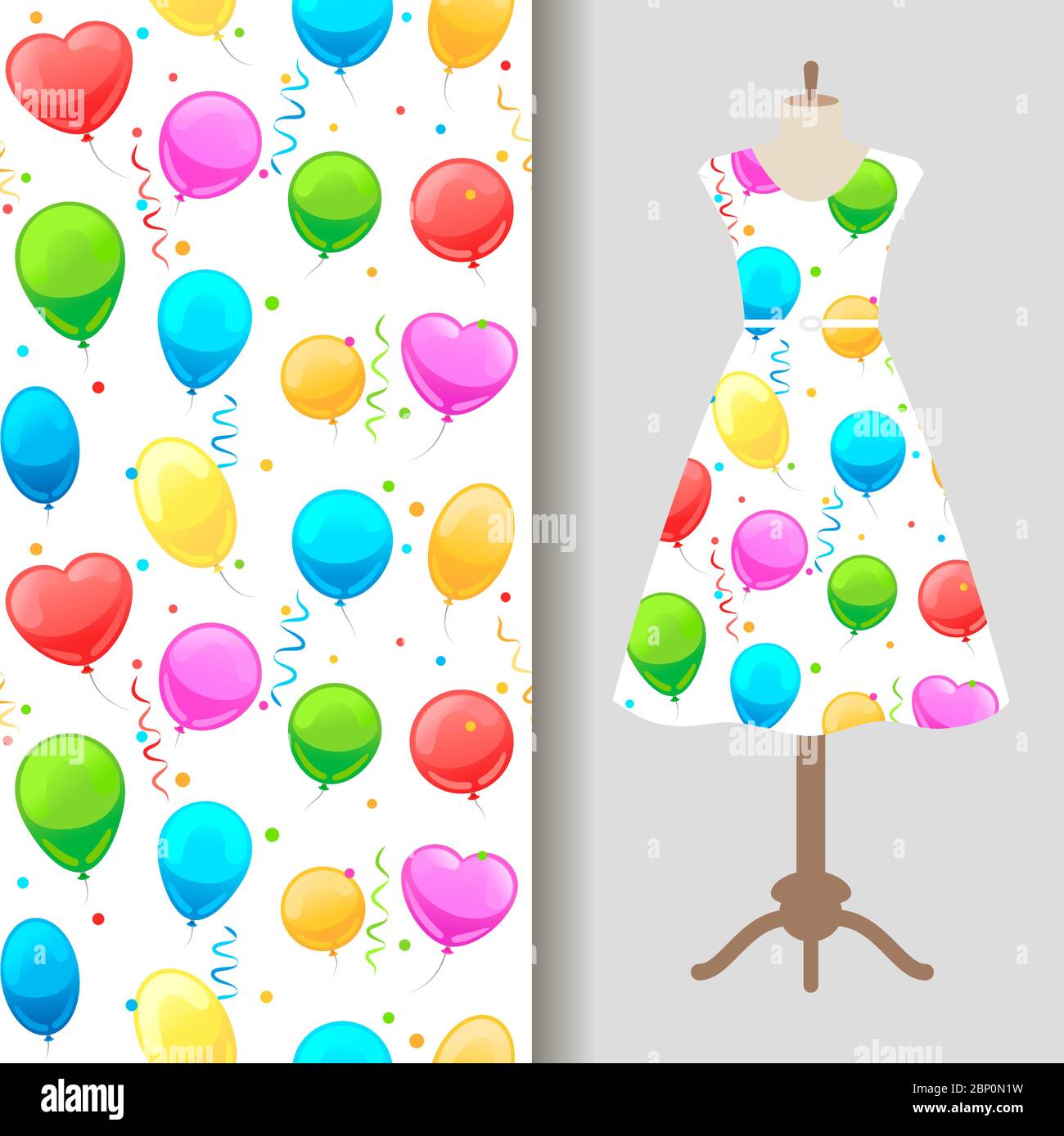 Women dress fabric pattern design with party baloons. Vector ...