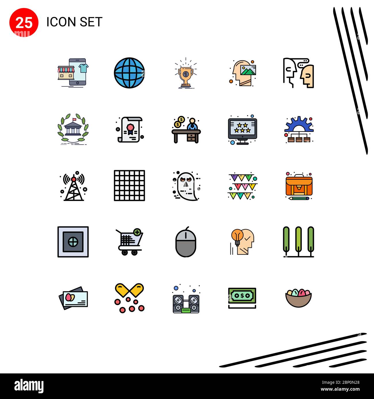 Pictogram Set of 25 Simple Filled line Flat Colors of thinking, mind ...