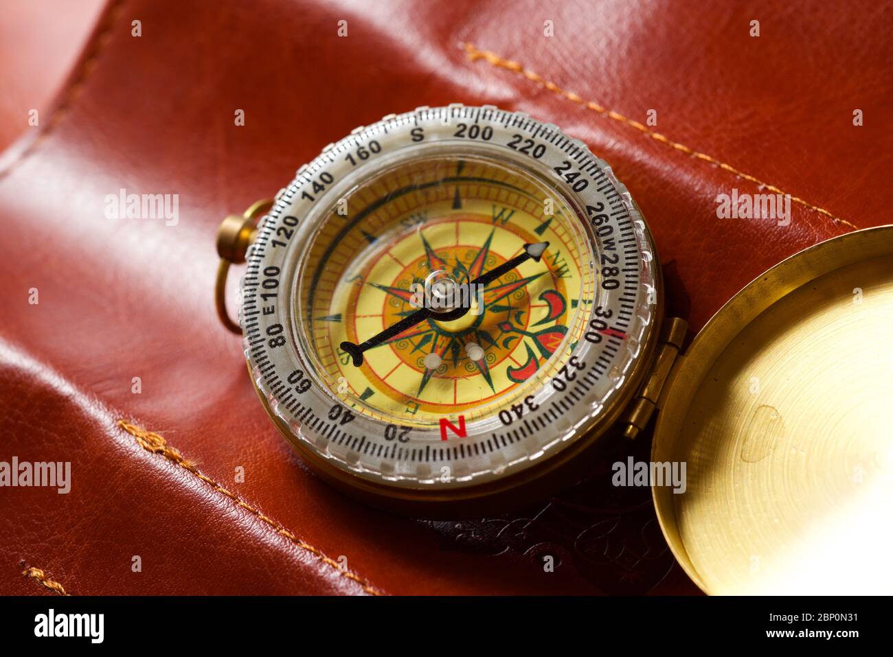 Vintage compass on a leather surface Stock Photo - Alamy