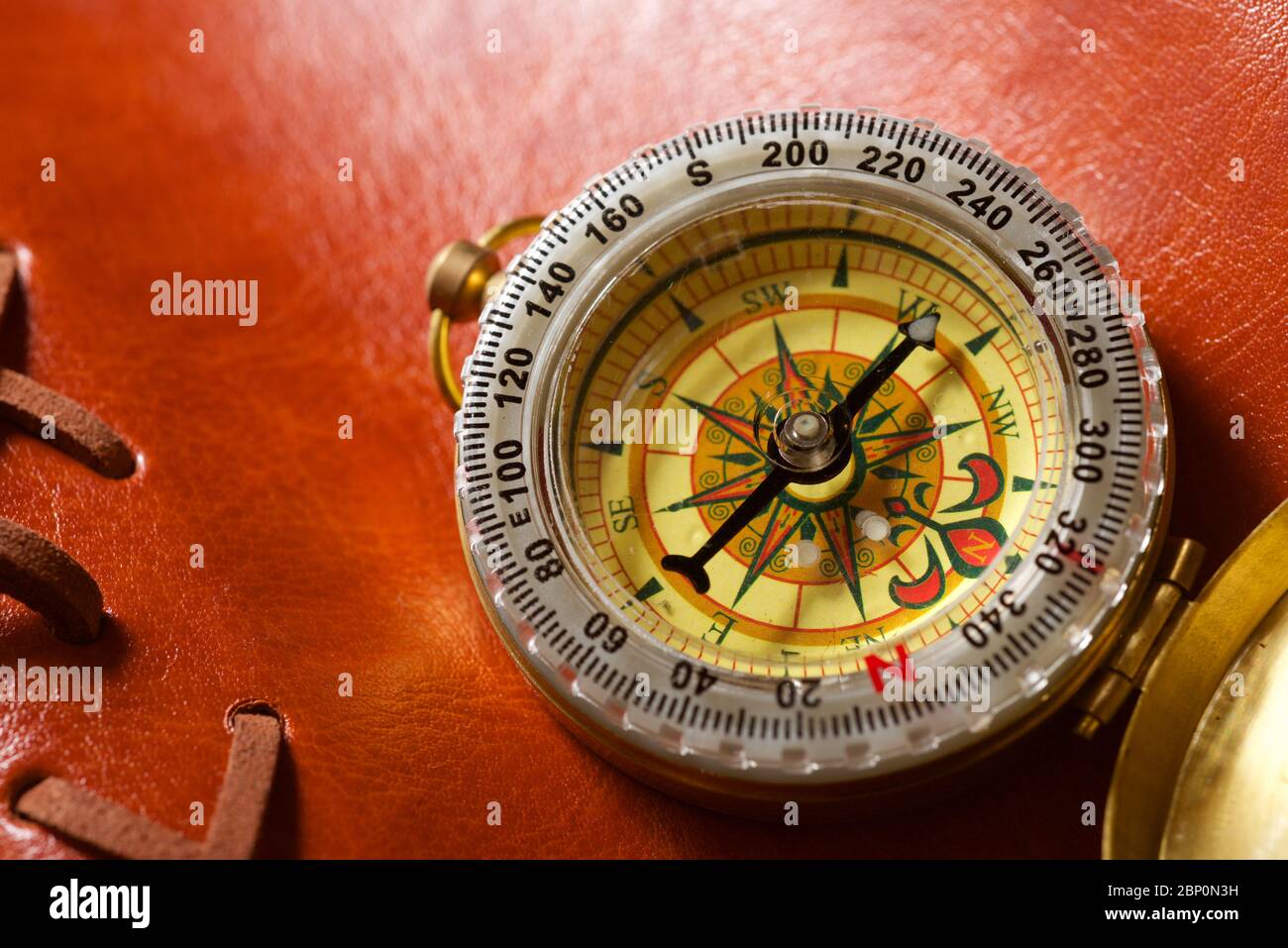 Vintage compass on a leather surface Stock Photo - Alamy