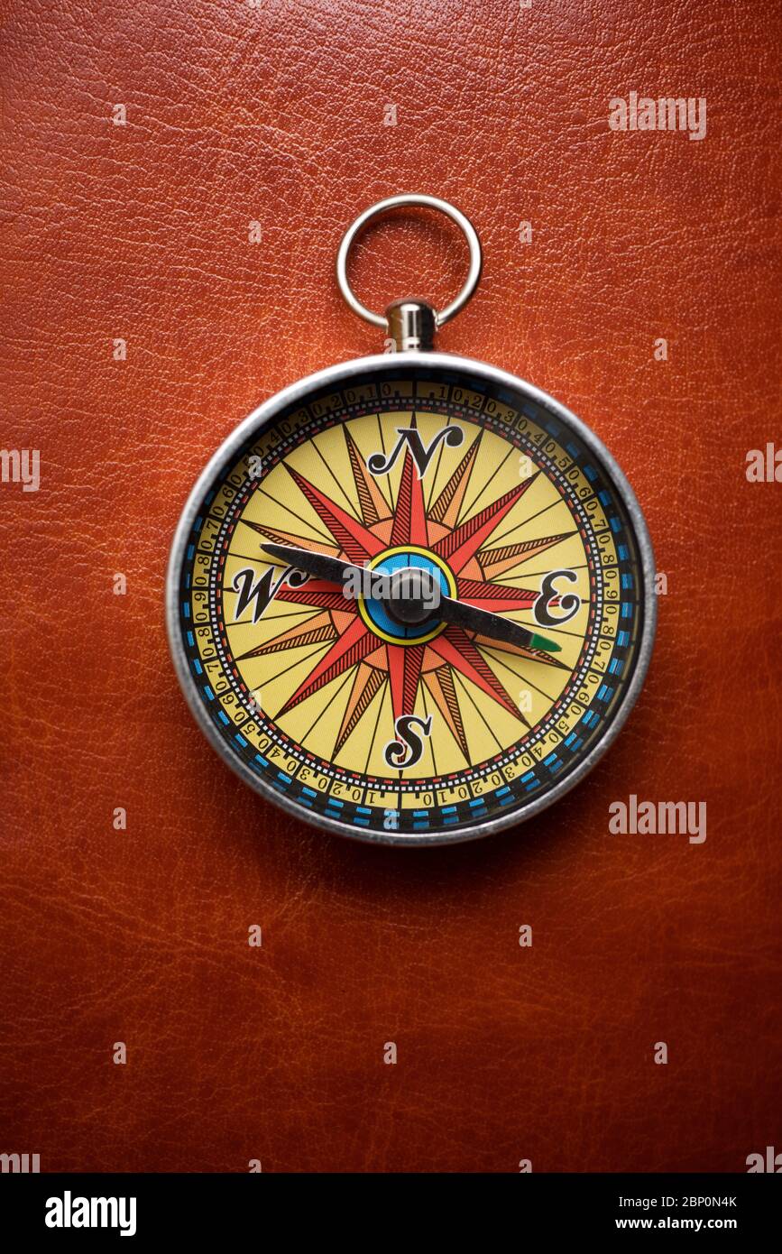 Vintage compass on a leather surface Stock Photo - Alamy