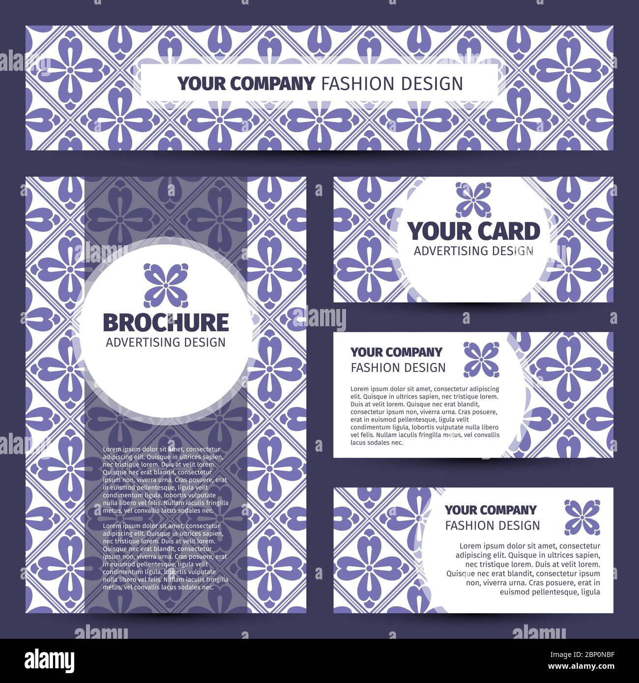 Corporate identity design with blue floral pattern, vector illustration ...