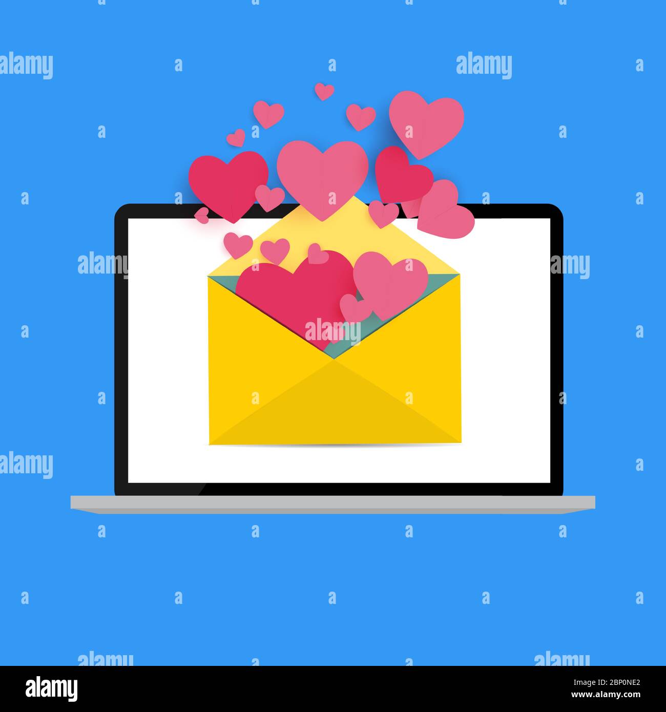 New Email with Hearts on the laptop screen notification concept. Vector ...
