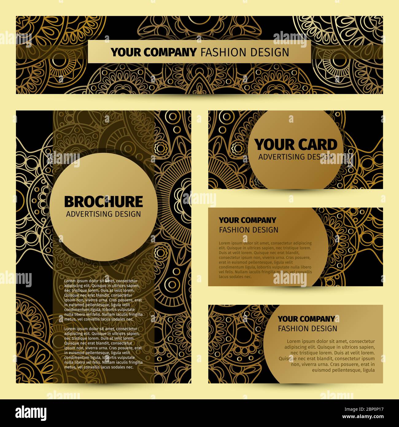Corporate identity design with gold mandala pattern, vector ...