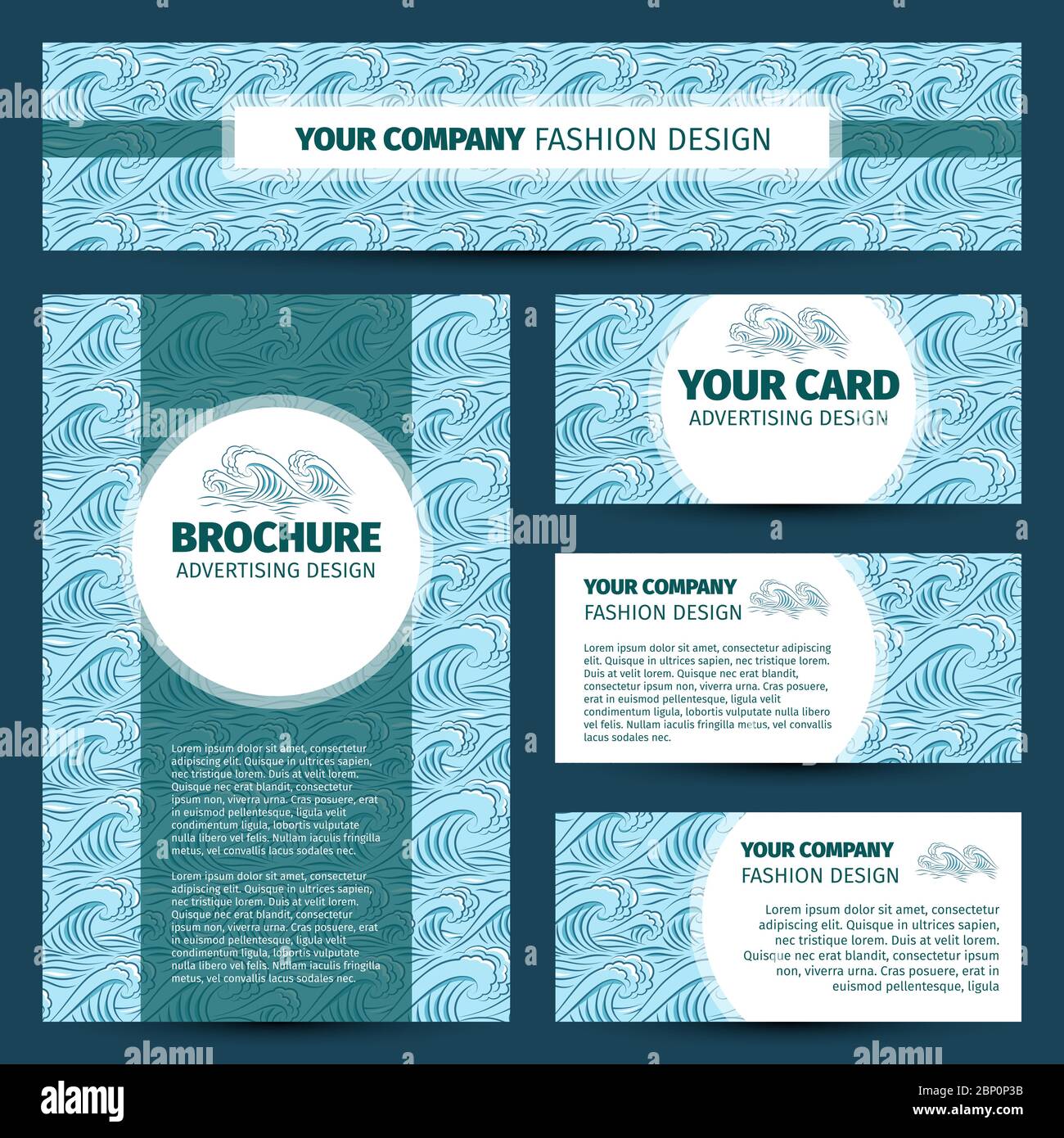 Corporate identity design with ocean waves pattern, vector illustration ...