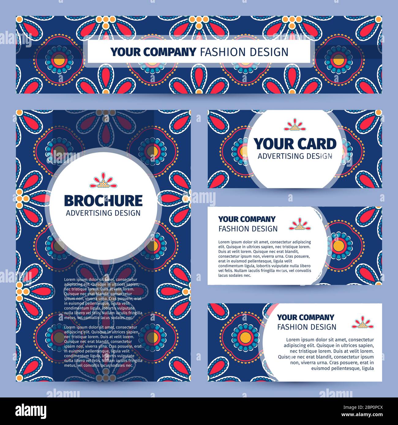 Corporate identity design with traditional floral pattern, vector ...