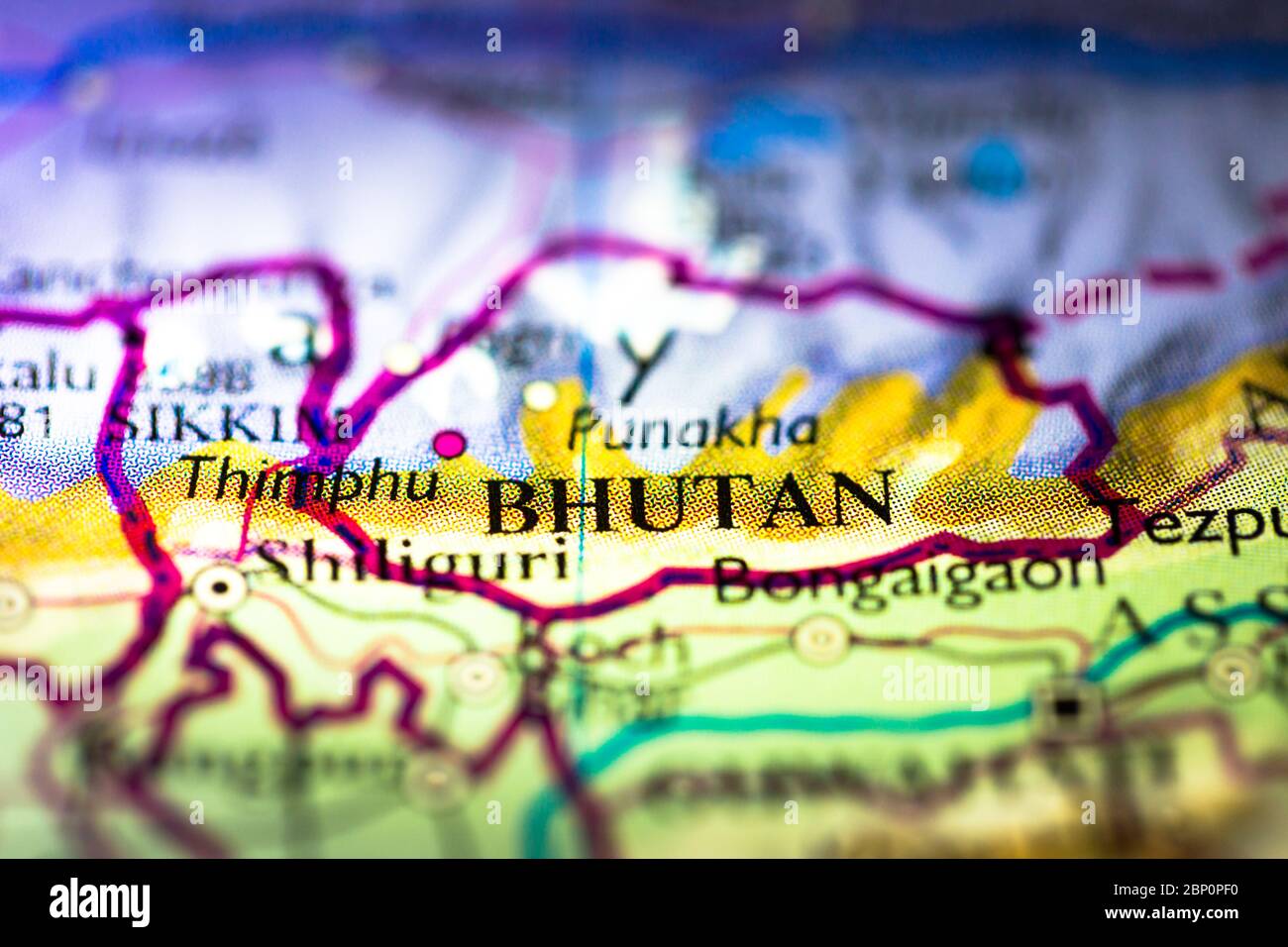 Shallow depth of field focus on geographical map location of Kingdom of ...