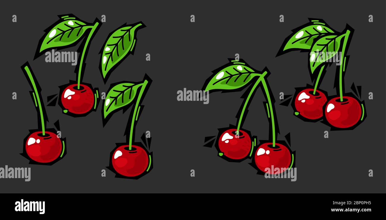Graffiti Style Fresh Cherries Assorted Set. Isolated Vector ...