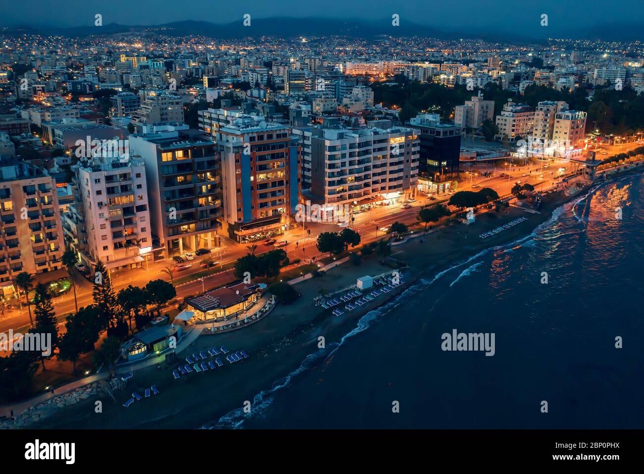 Limassol. Cyprus. Aerial view of Limassol promenade with buildings at ...