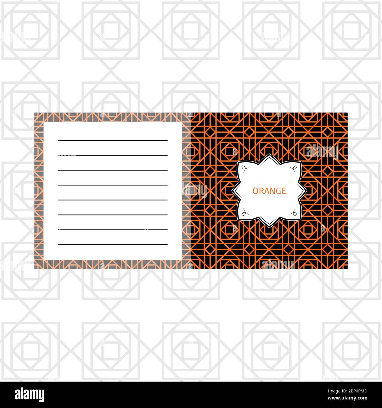 Notepad design with orange geometric pattern and vintage frame. Vector ...