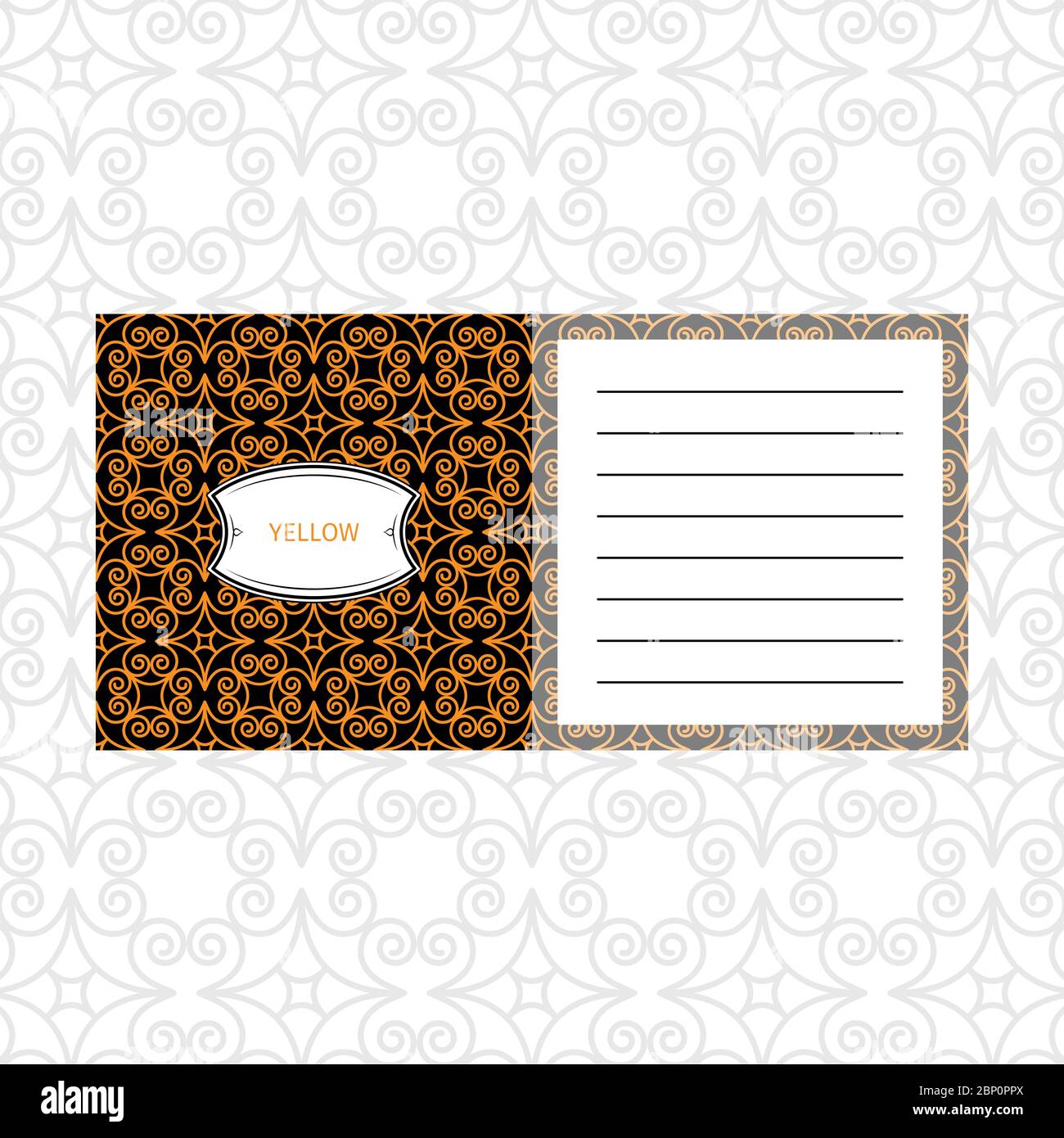 Notepad design with yellow geometric pattern and vintage frame. Vector ...