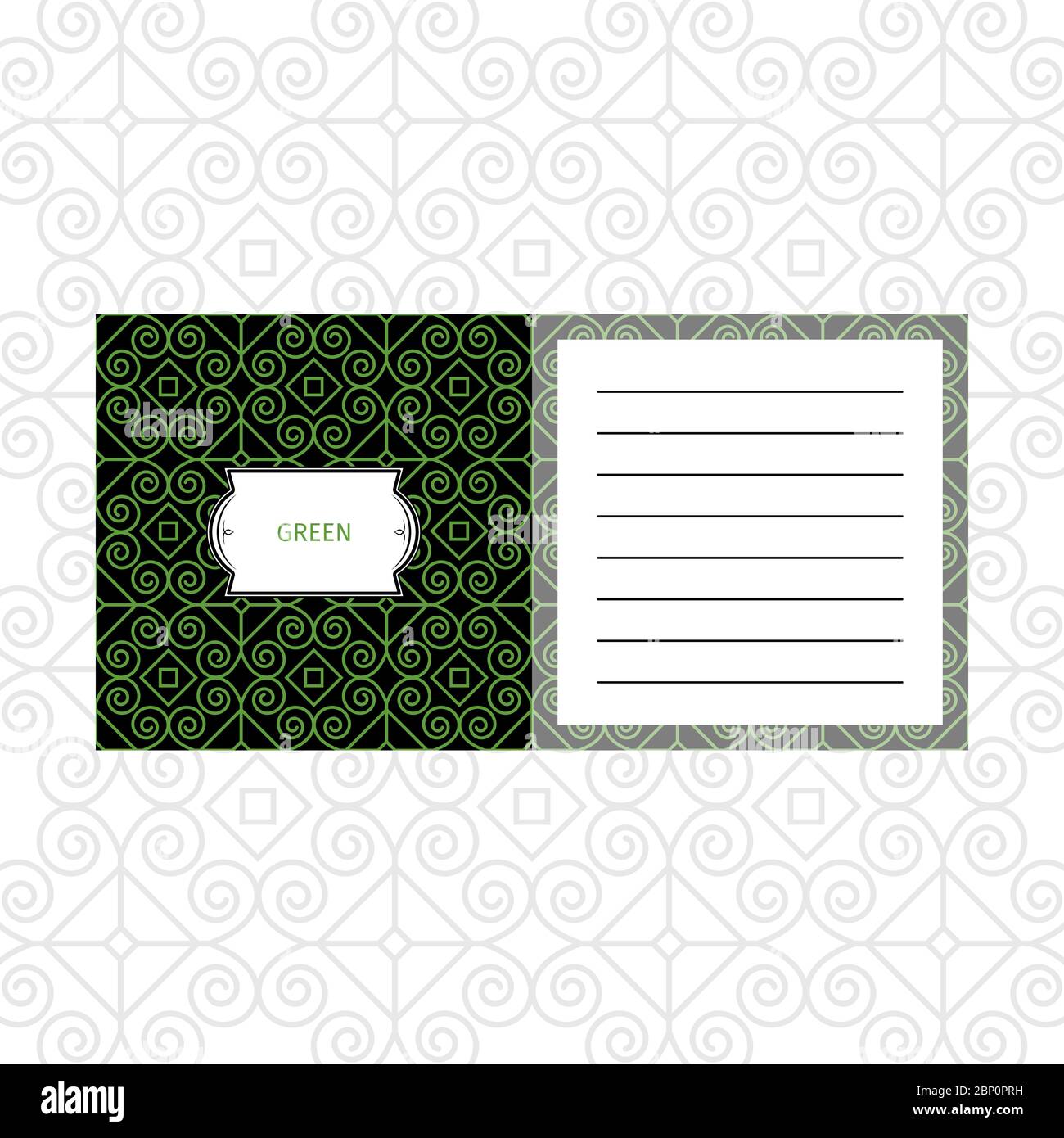 Notepad design with green geometric pattern and vintage frame. Vector ...