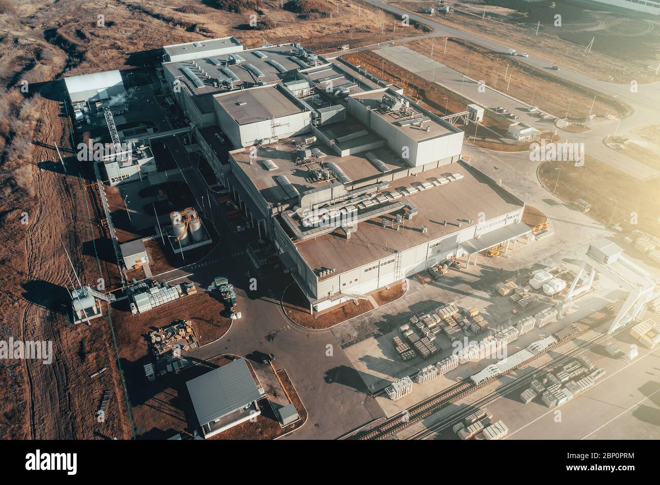 Aerial view of large industrial logistic warehouse storage or factory ...