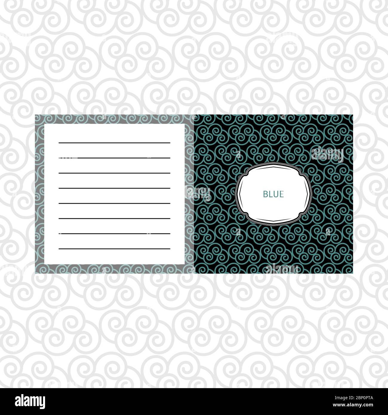 Notepad design with blue geometric pattern and vintage frame. Vector ...