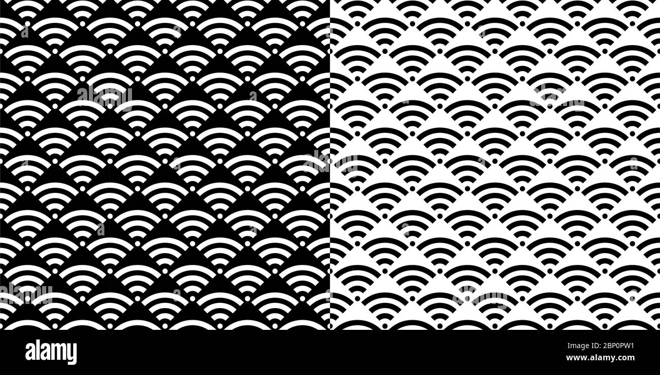 Black And White Seamless Abstract Wi Fi Pattern Vector Illustration ...