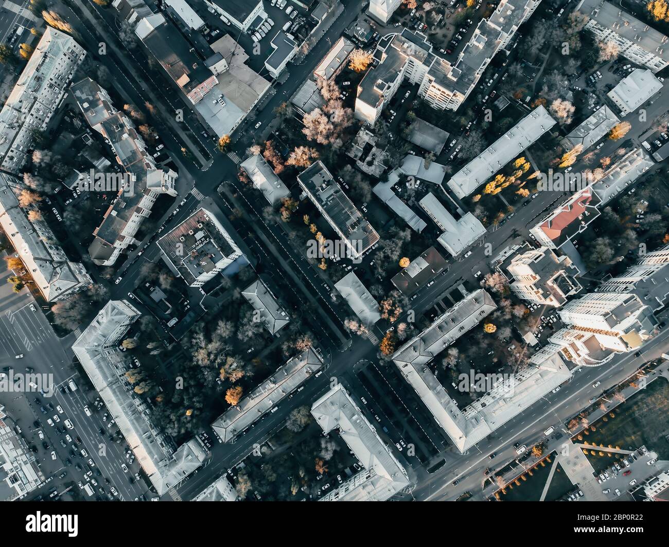 Aerial top view of city buildings and quarters with roads, drone photo ...