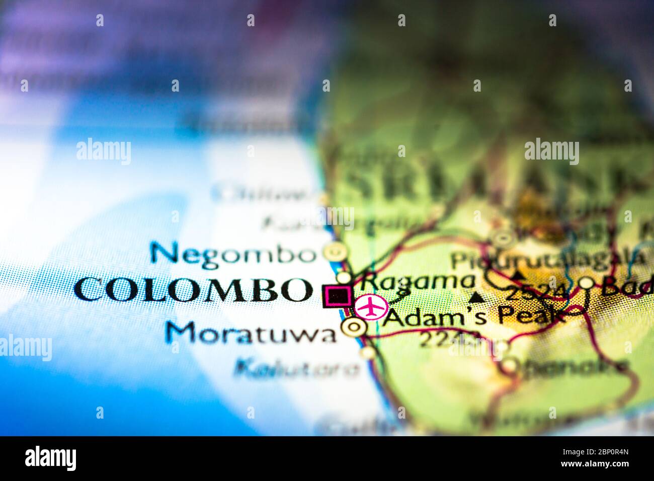Shallow depth of field focus on geographical map location of Colombo ...