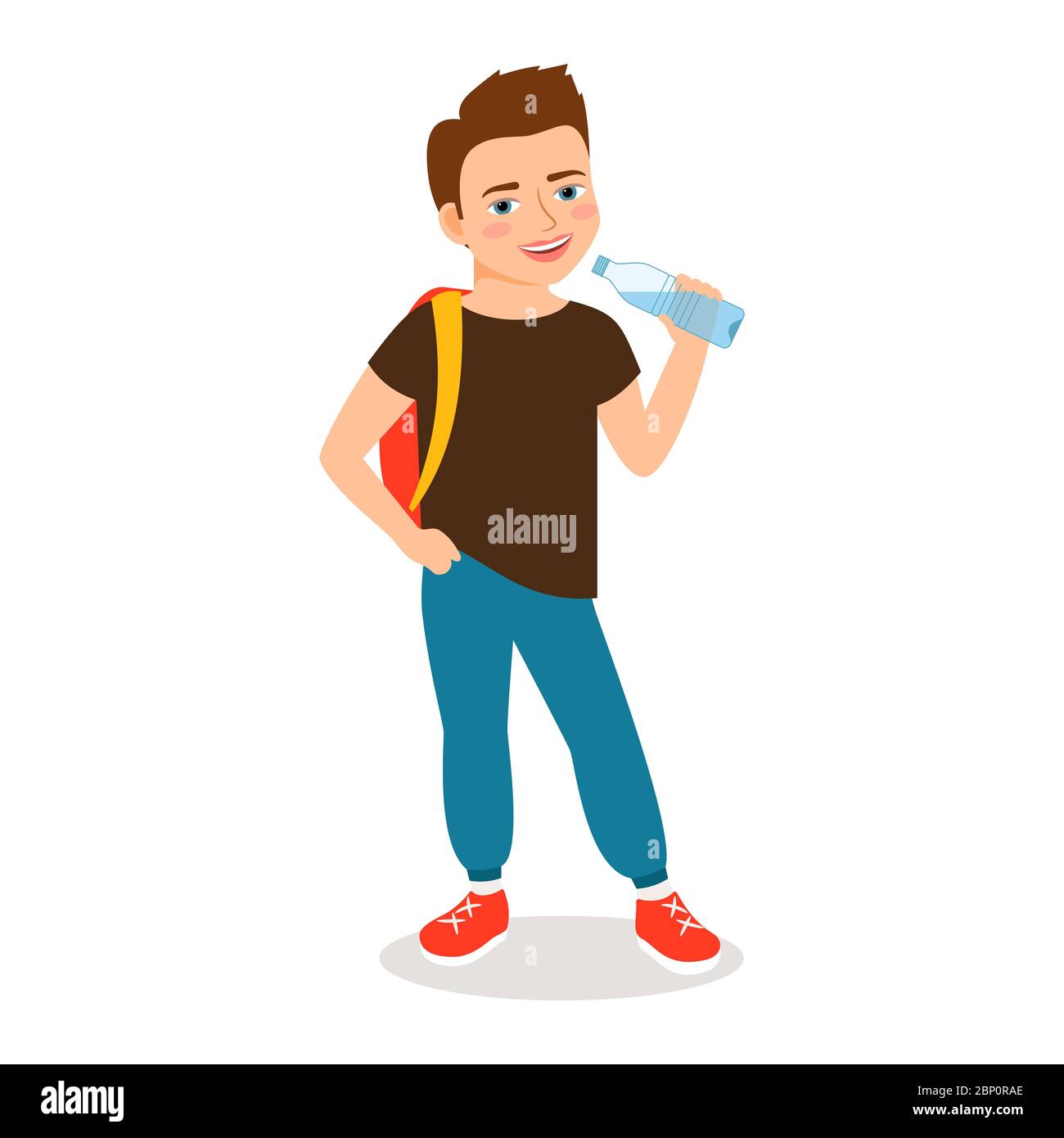 Cartoon little boy drinking clean water isolated on white background ...