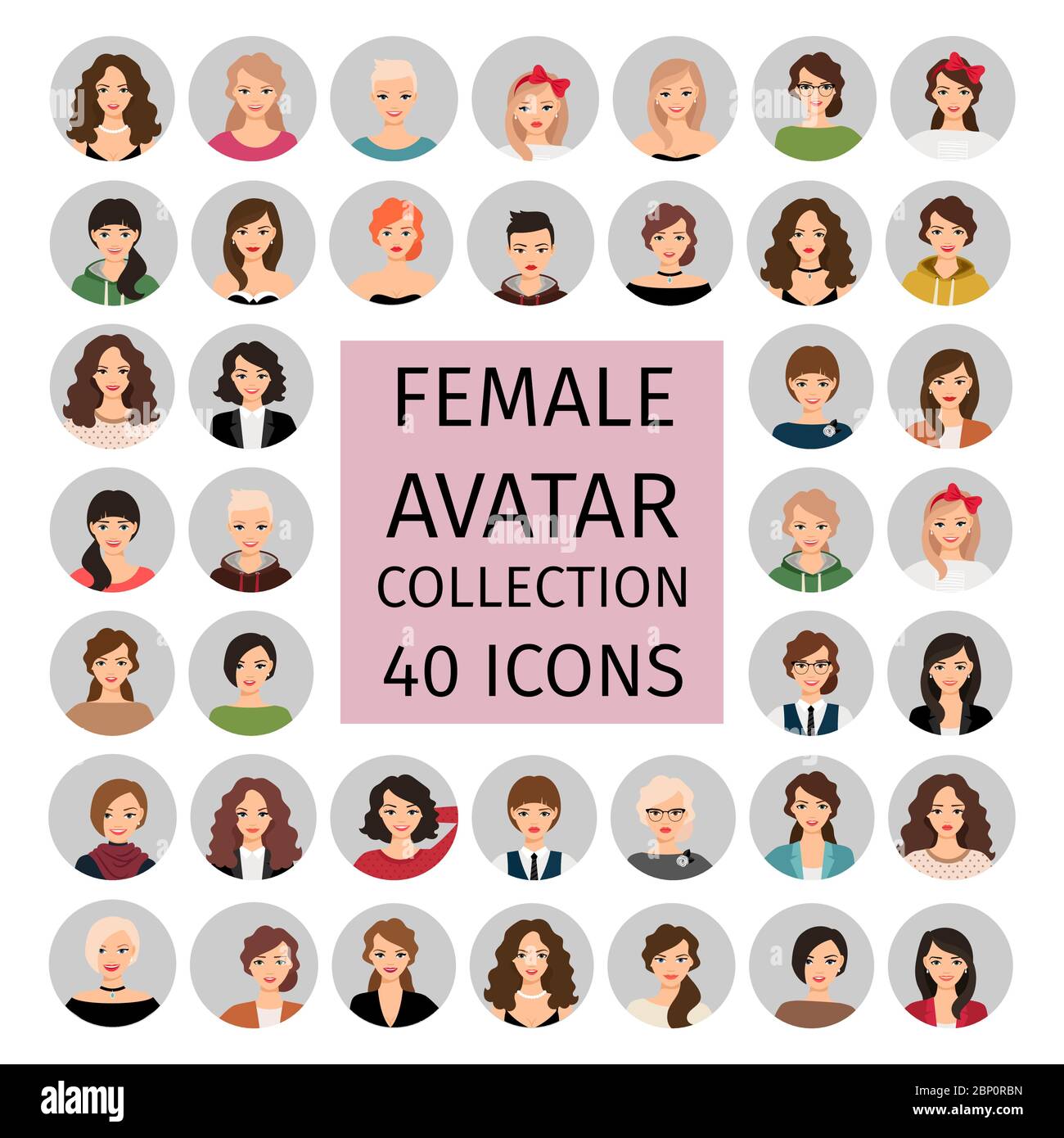 Beautiful female avatar collection icons set. Vector illustration Stock ...