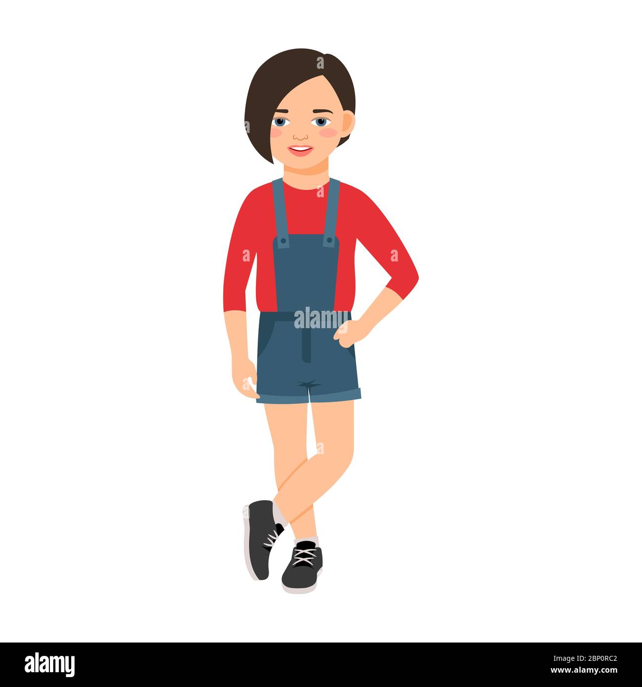 Girl in a denim overalls isolated vector illustration on white ...