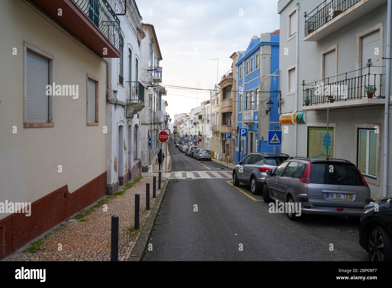 The street of the small town of Nazare, Portugal Stock Photo - Alamy