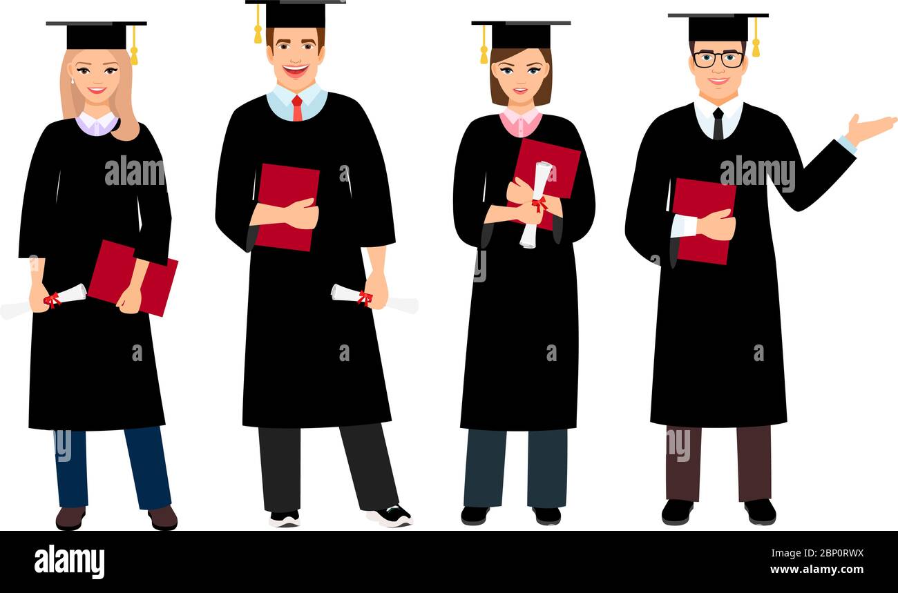 Student graduation set vector illustration. University female and male ...