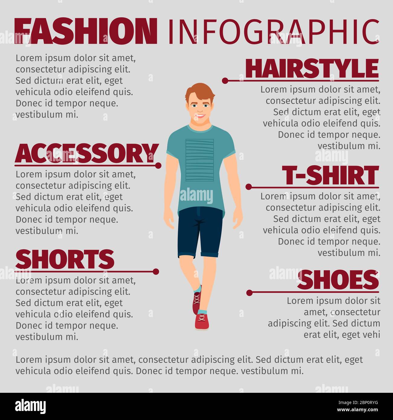 Fashion infographic with guy in summer clothes. Vector illustration ...