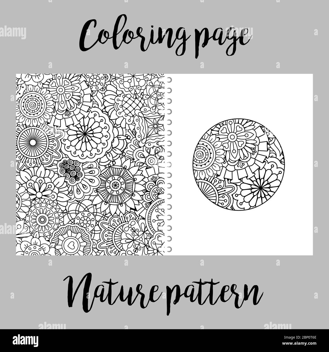 Coloring page design for print with nature pattern, vector illustration ...