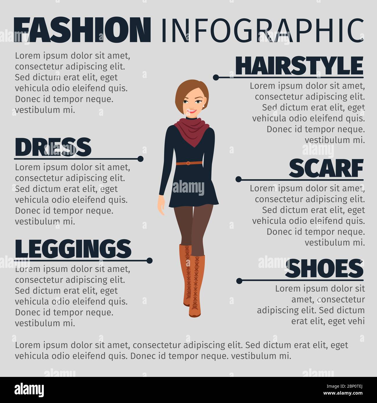 Fashion infographic with girl in the French style. Vector illustration ...