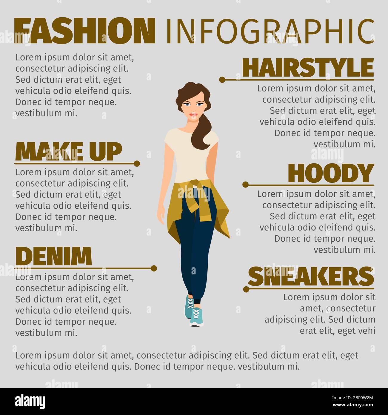 Fashion infographic with Girl in sports clothes and hoody. Vector ...
