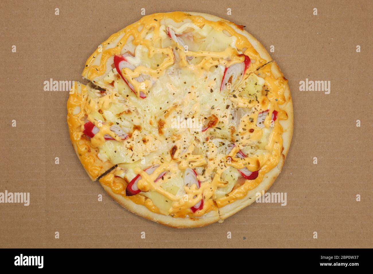 Pizza with chicken and sausage isolated on white background Stock Photo ...