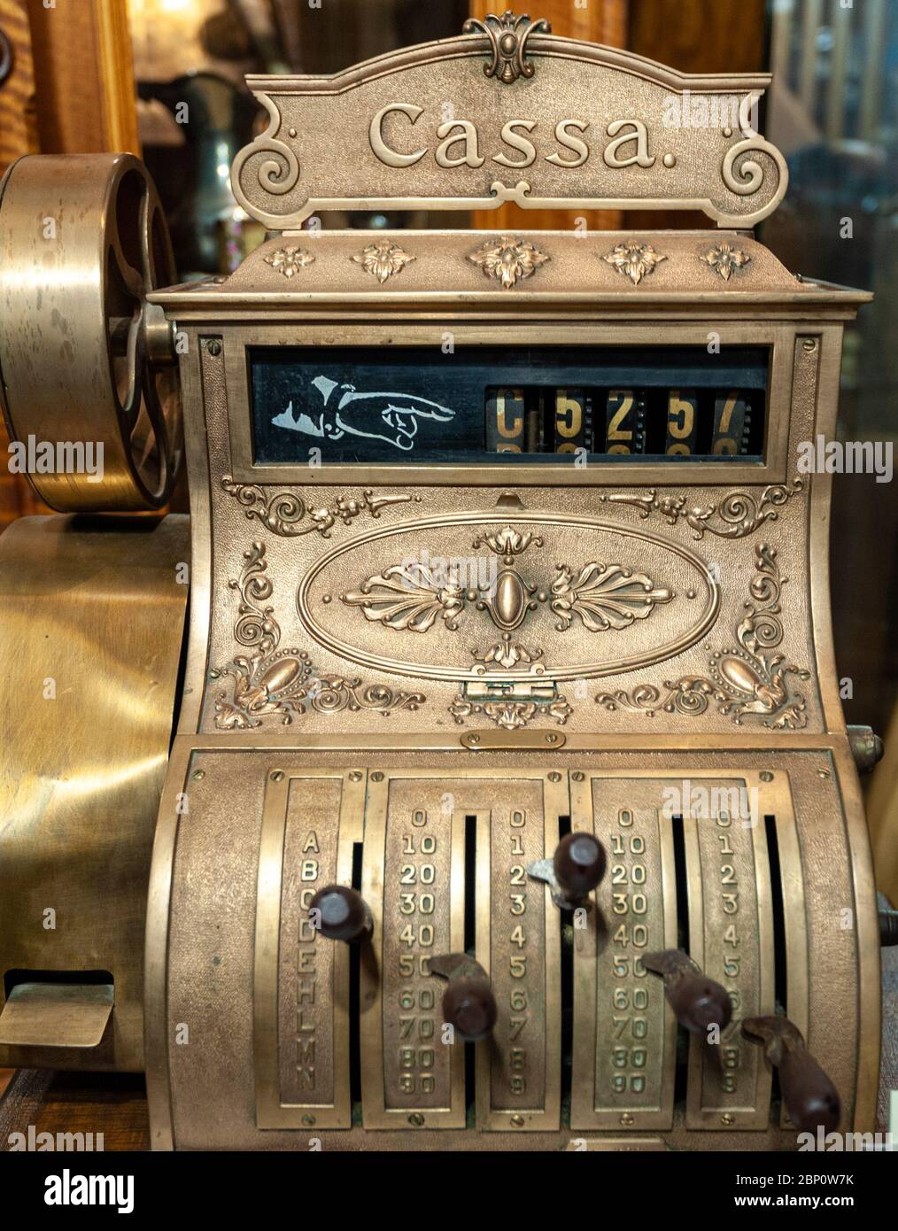 Close-up of the front of an old-time antique cash register Stock Photo ...