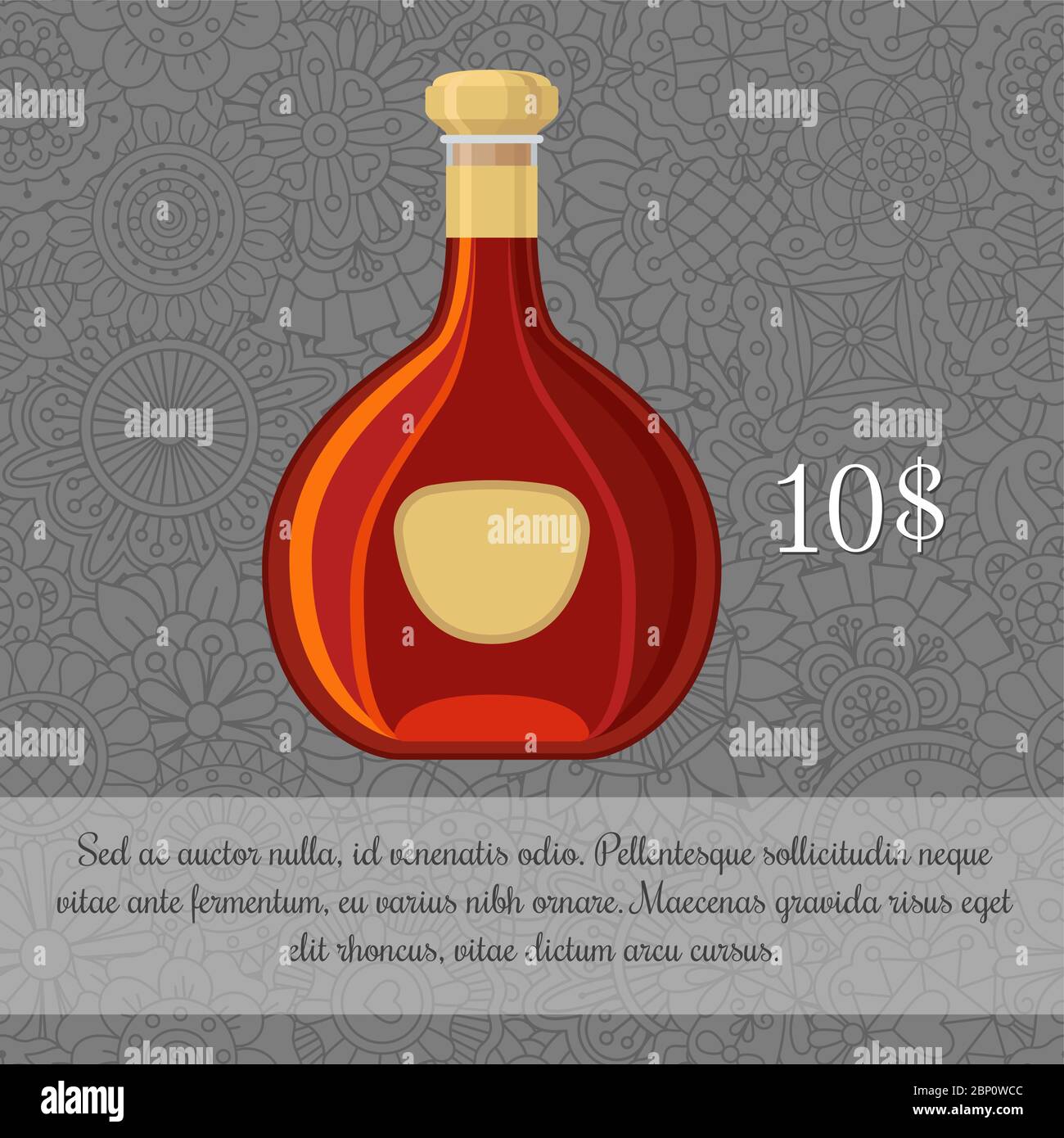 Brandy alcoholic beverage card template with price and patterned ...