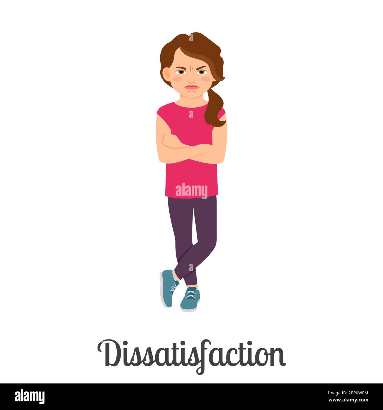 Cartoon little girl dissatisfaction feeling isolated on white ...