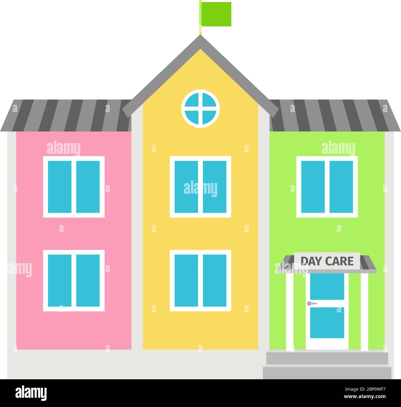 Daycare colorful building flat icon on white background. Vector ...