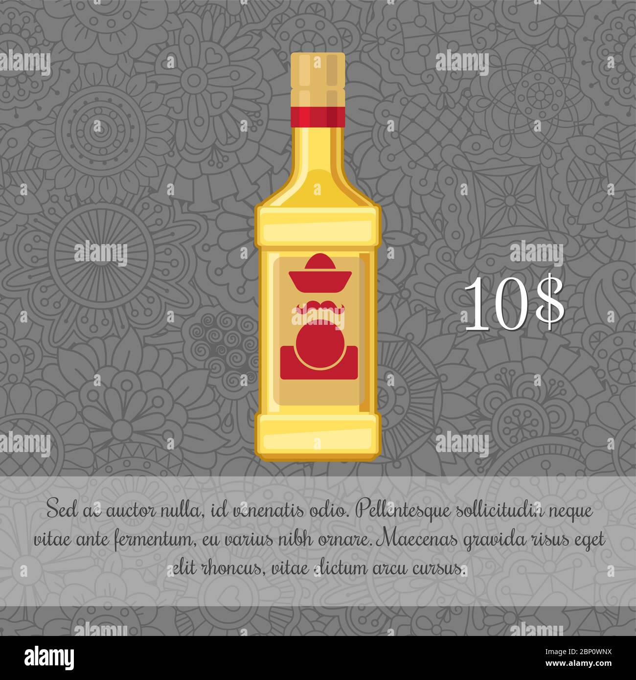 Liquor alcohol beverage card template with price and patterned ...