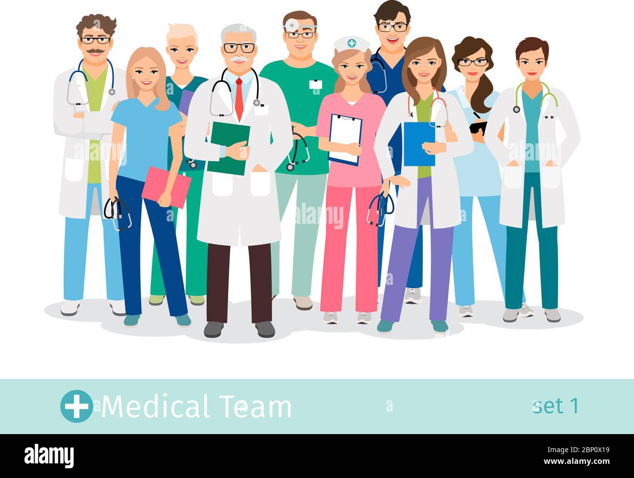 Hospital team isolated on white background. Doctor and assistant ...