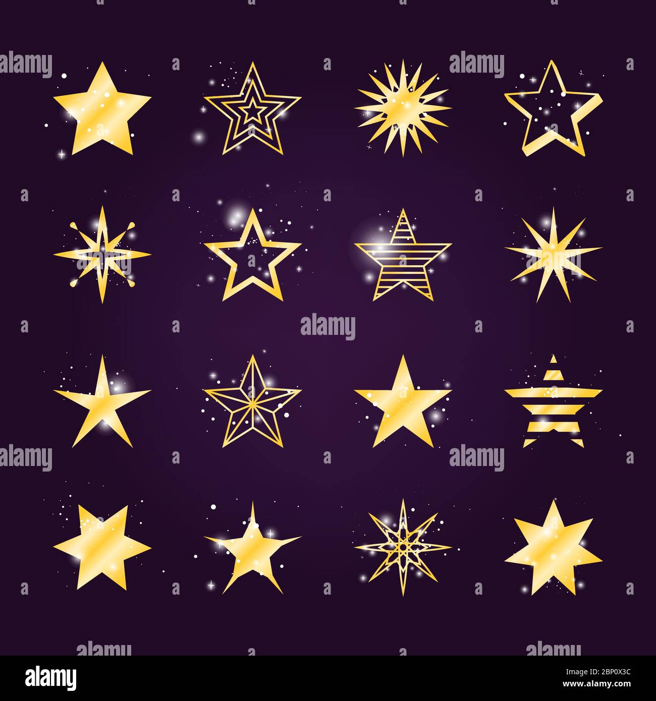 Astral stars vector set. Twinkle and light golden star icons Stock ...