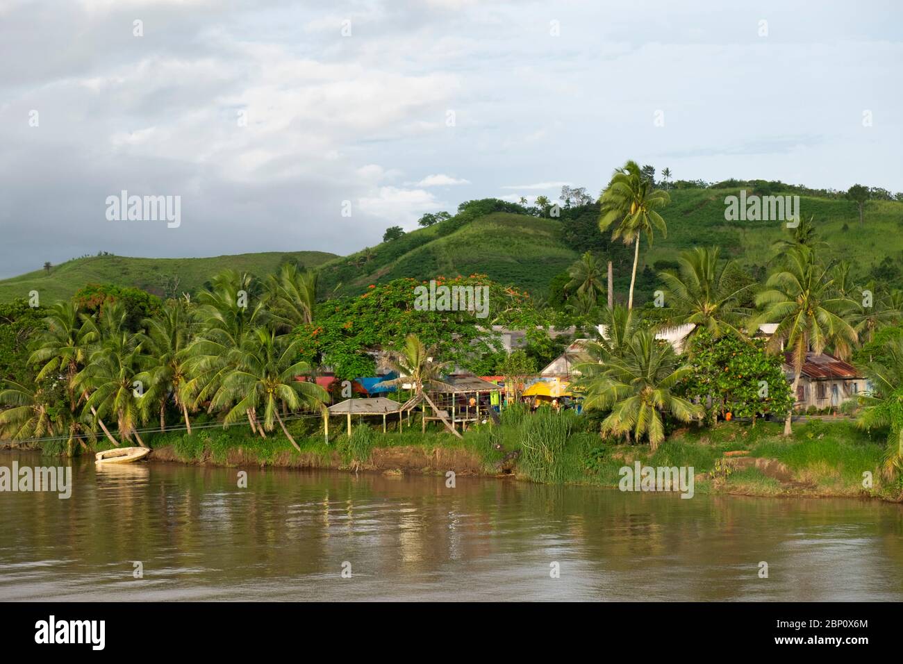 View across Sigatoka River towards local village, Singatoka,Fiji Stock ...