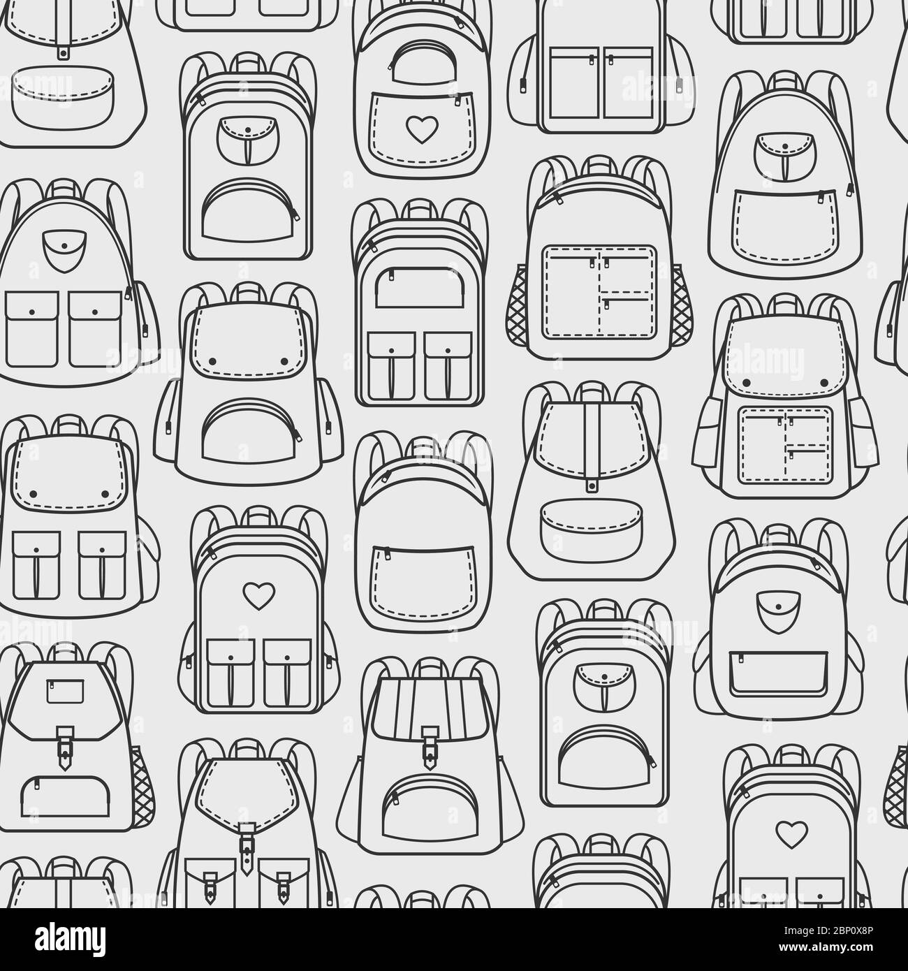 Backpacks seamless pattern. Sport and vacation, school and hiking back ...