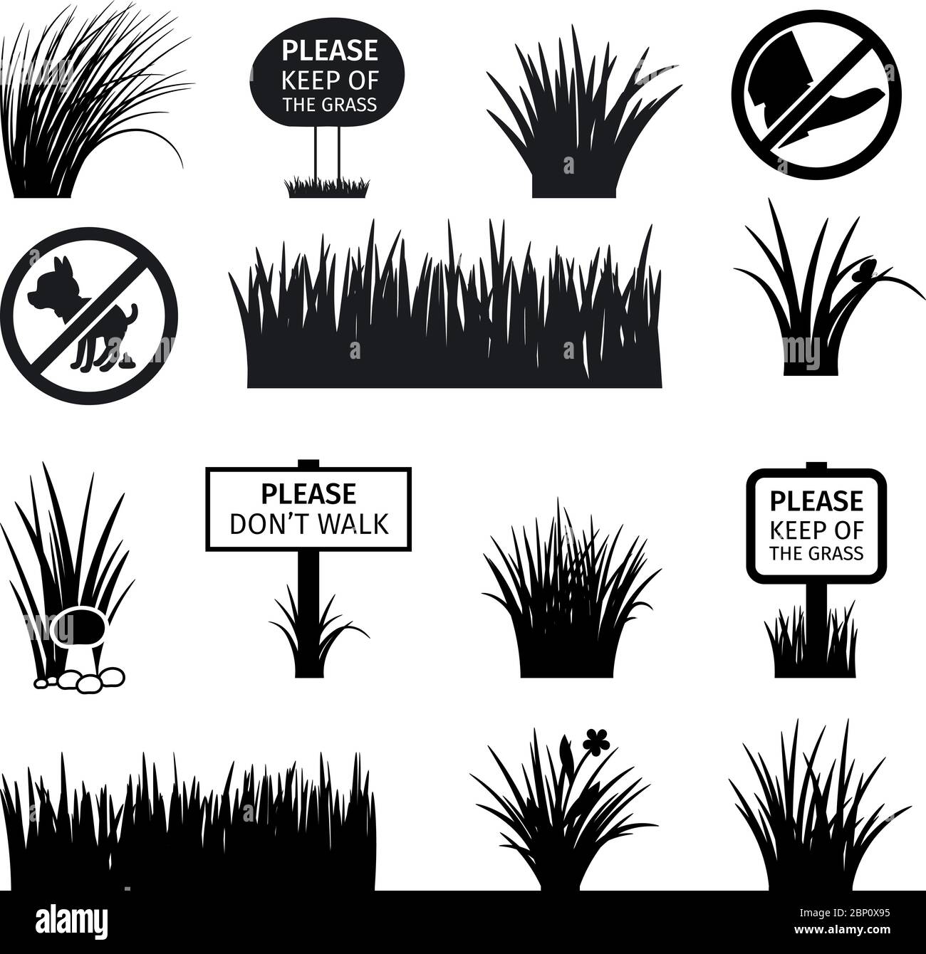 Garden or park signs. Do not spoil grass, meadows and lawns silhouettes ...
