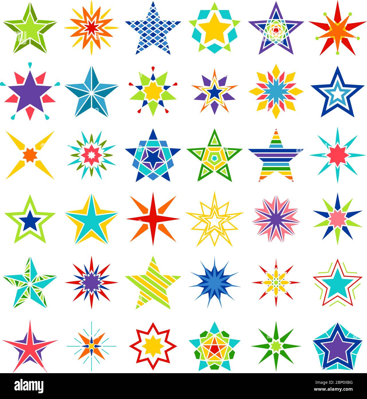 Kaleidoscope stars. Vector crazy multicolor star set isolated on white ...