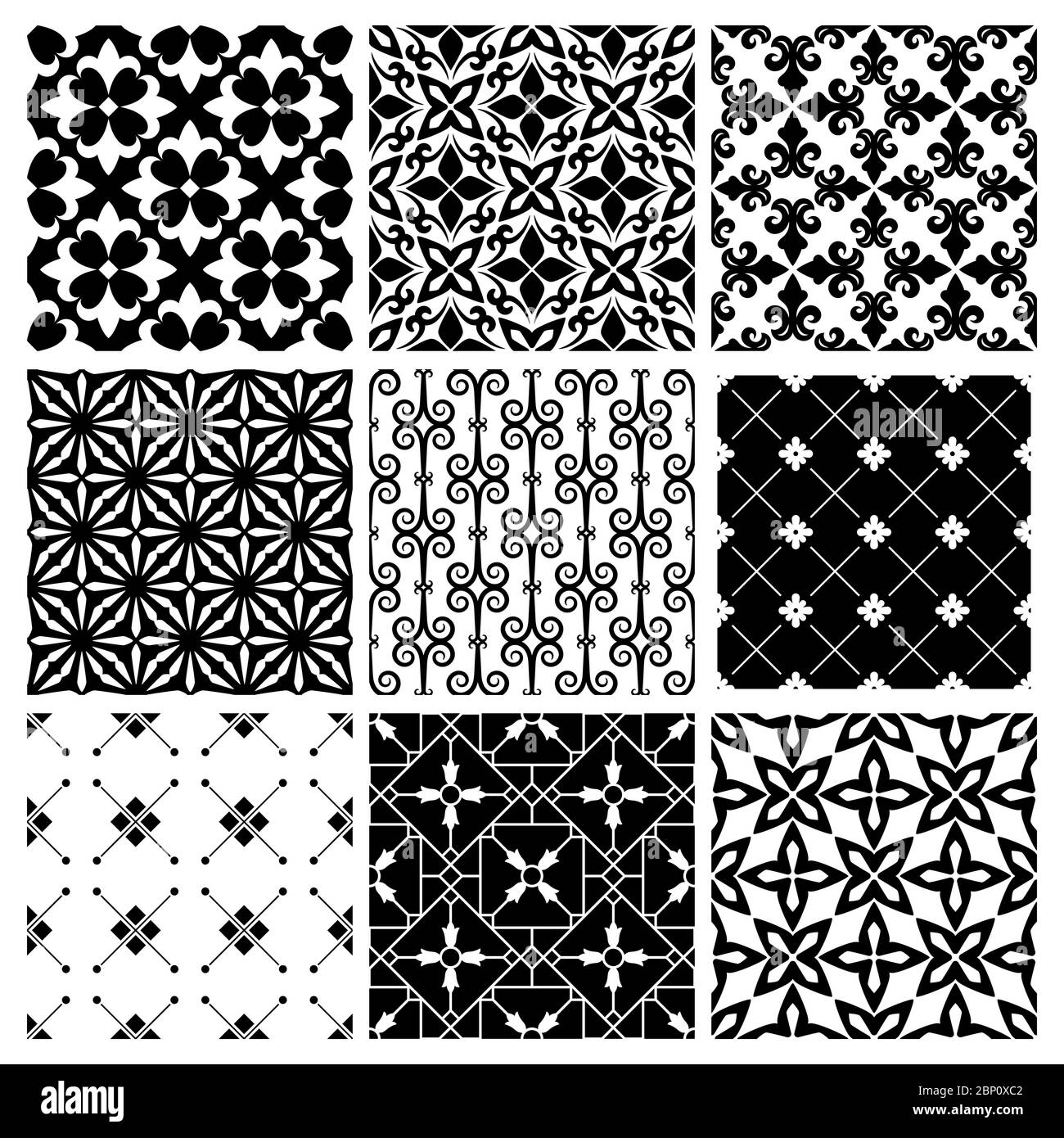 Decorative monochrome tile vintage patterns. Vector mediterranean ...