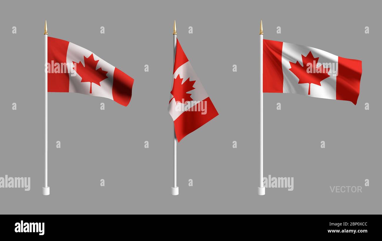 Set Vector realistic Canada Flag. 3D waving flag textile. Template for ...