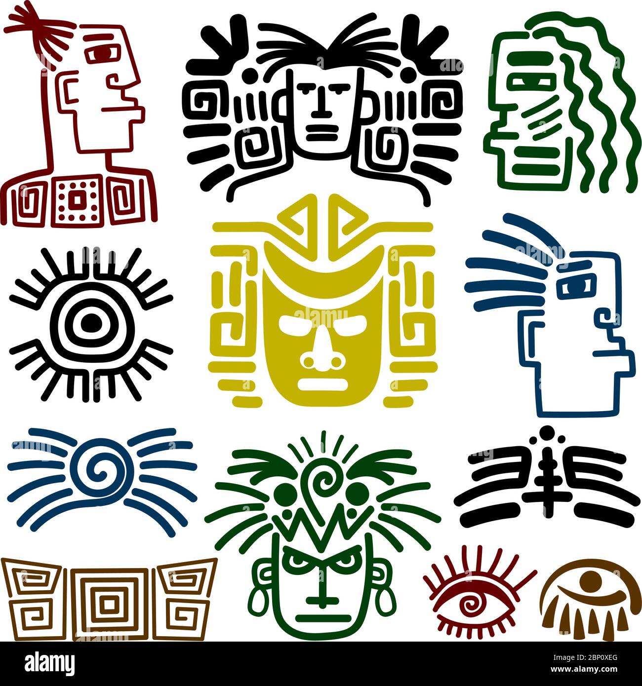 Tribal face drawings set. Vector native indian indian warriors isolated ...