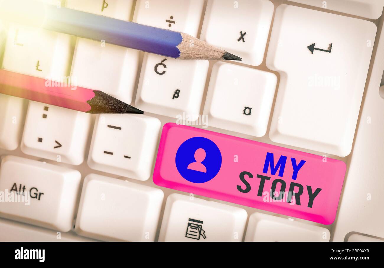Writing note showing My Story. Business concept for your past life ...